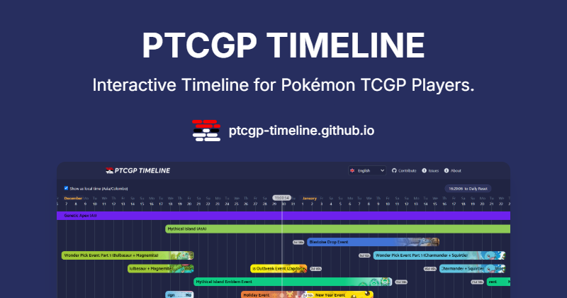Linha do Tempo PTCGP - Rastreador de Eventos do Pokémon TCG Pocket